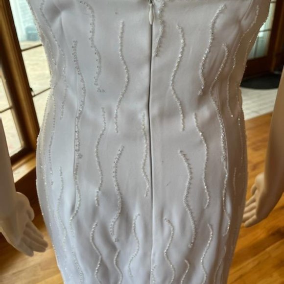 Landau | Dresses | Landa White Beads Strapless Satin Sweep Train ...